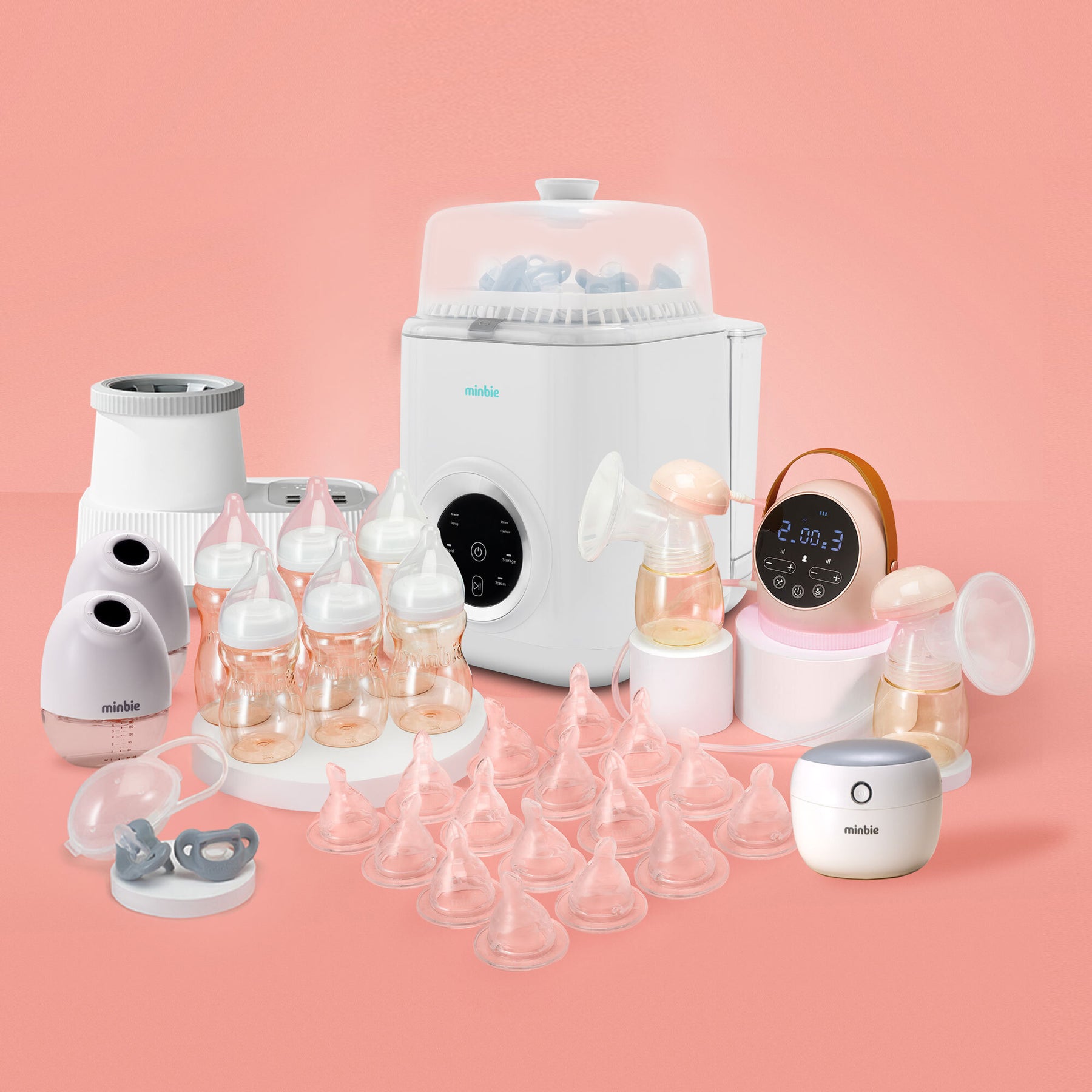 Minbie Bottle Washer Bundle | Breast Pump, Warmer, Dummy & Bottles